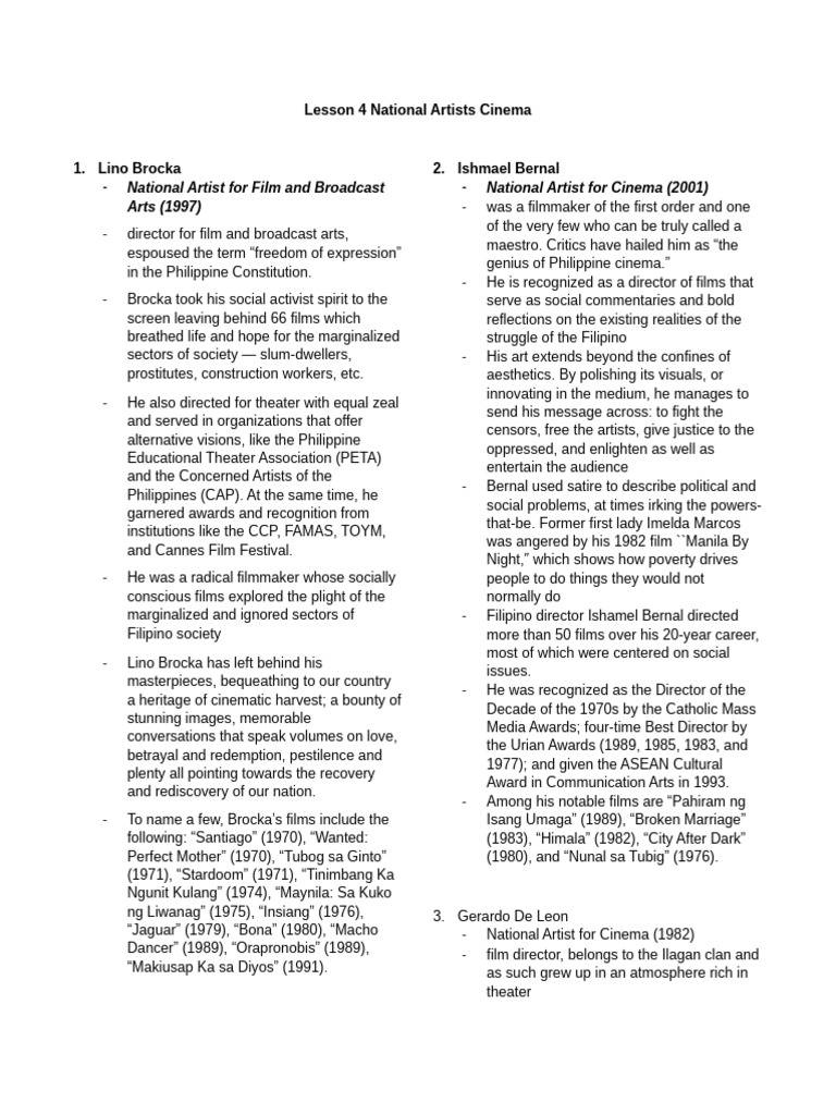 National Artists of Philippine Cinema | PDF | Philippines