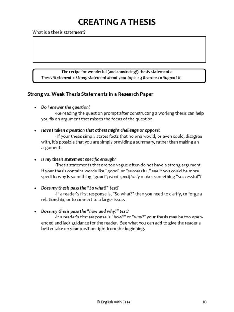 Writing The Thesis Statement | PDF | Reason | Thesis
