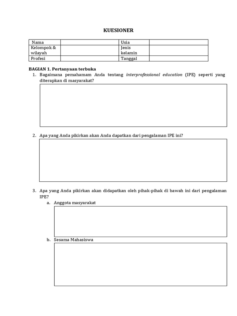 Kuesioner Ipe | PDF