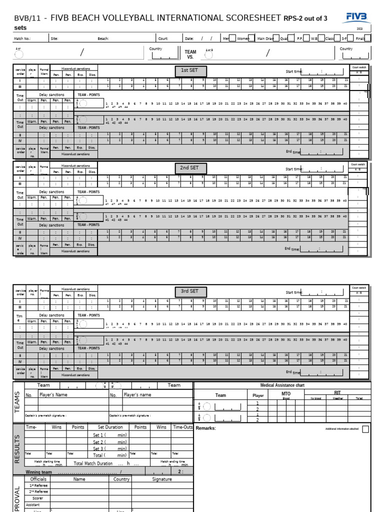 FIVB Beach Volleyball Match Scoresheet | PDF | Sports Rules And ...