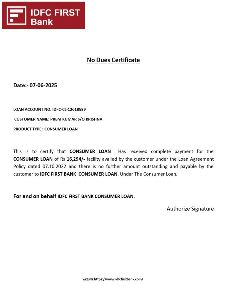 Idfc Consumer Loan | PDF