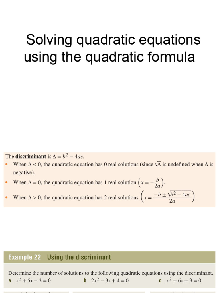 Solving Quadratic Equations Using The Quadratic Formula | PDF