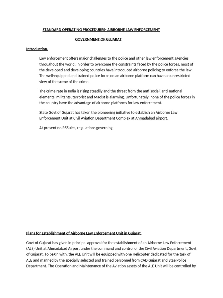Airborne Law Enforcement SOPs Gujarat | PDF | Safety | Airport