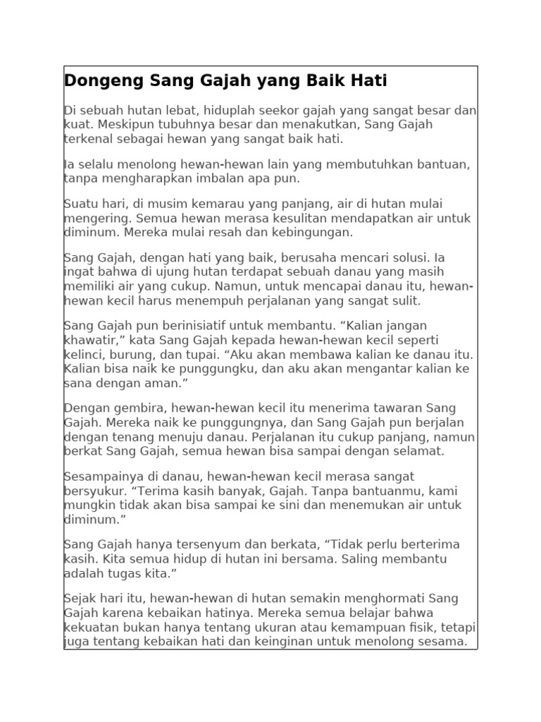 Dongeng Sang Gajah Yang Baik Hati | PDF