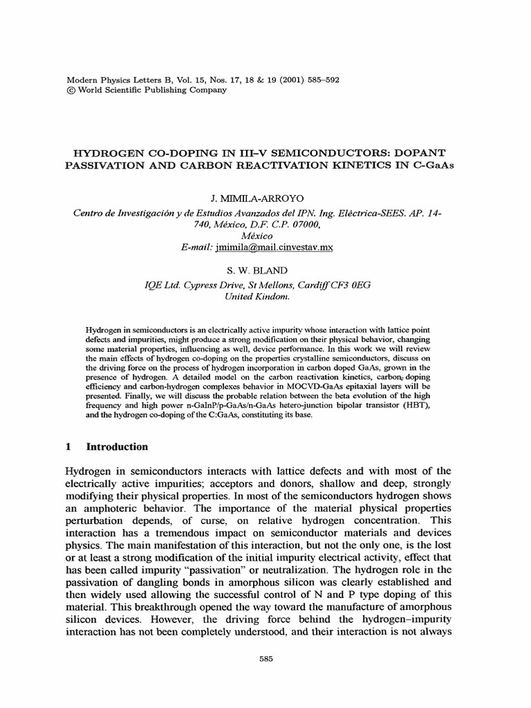 2001_modern Phys Lett B_mimila Arroyo_hydrogen Co-doping in III-V ...