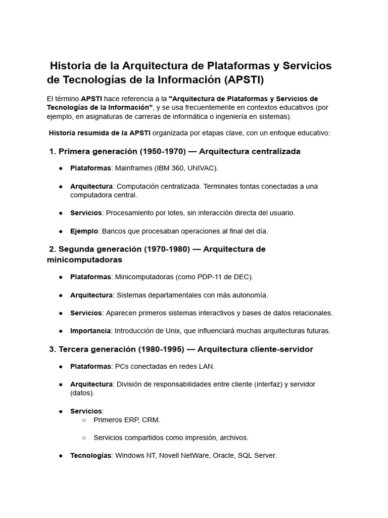 Historia de Arquitectura de Plataformas y Servicios de Tecnologías de ...