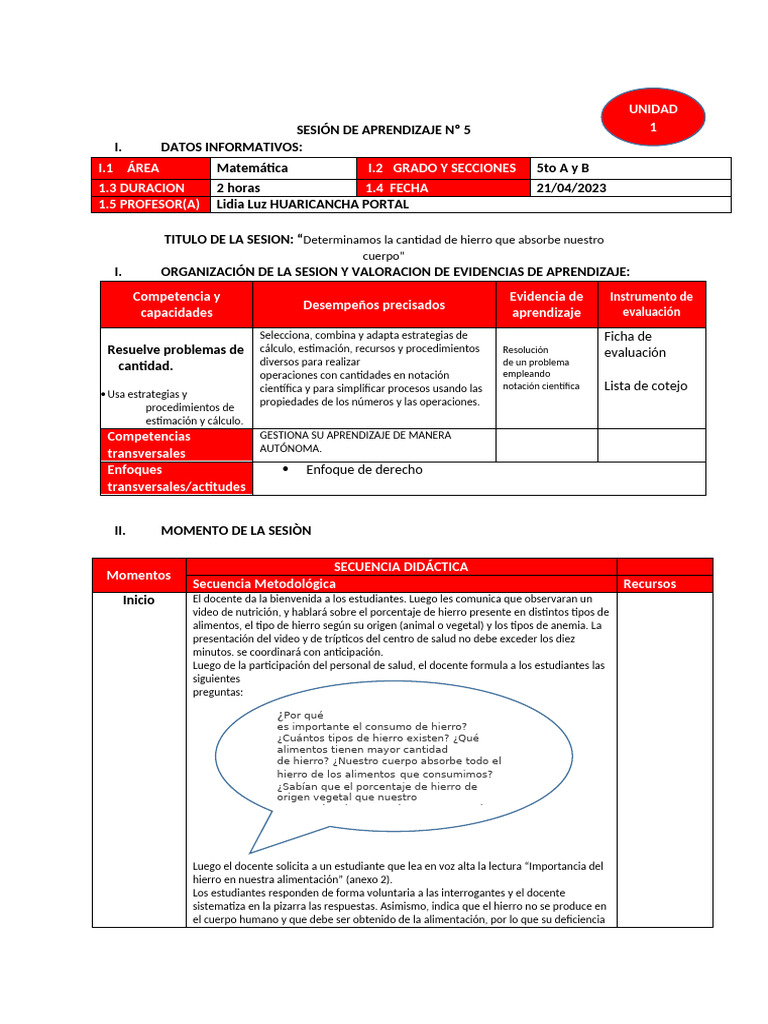 Sesión de Aprendizaje #5 | PDF | Aprendizaje | Alimentos