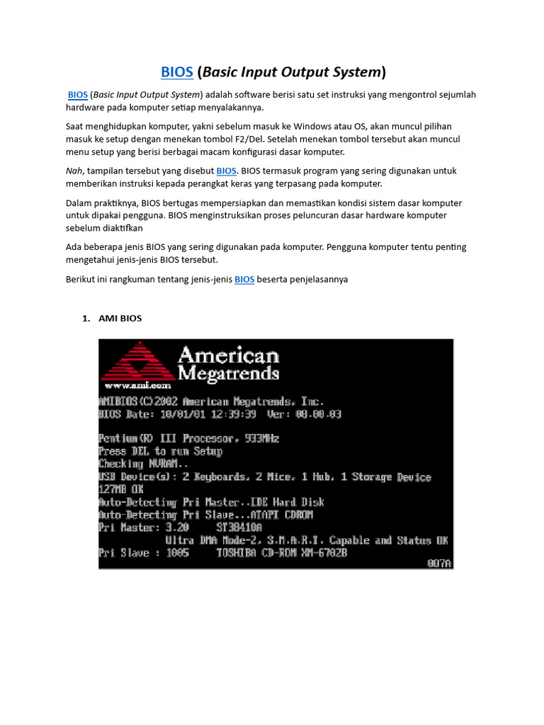 BIOS Basic Input Output System | PDF
