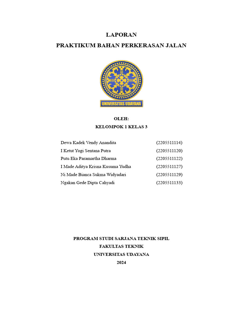 Laporan Praktikum Bahan Perkerasan Jalan Kelompok 1 Kelas 3 | PDF