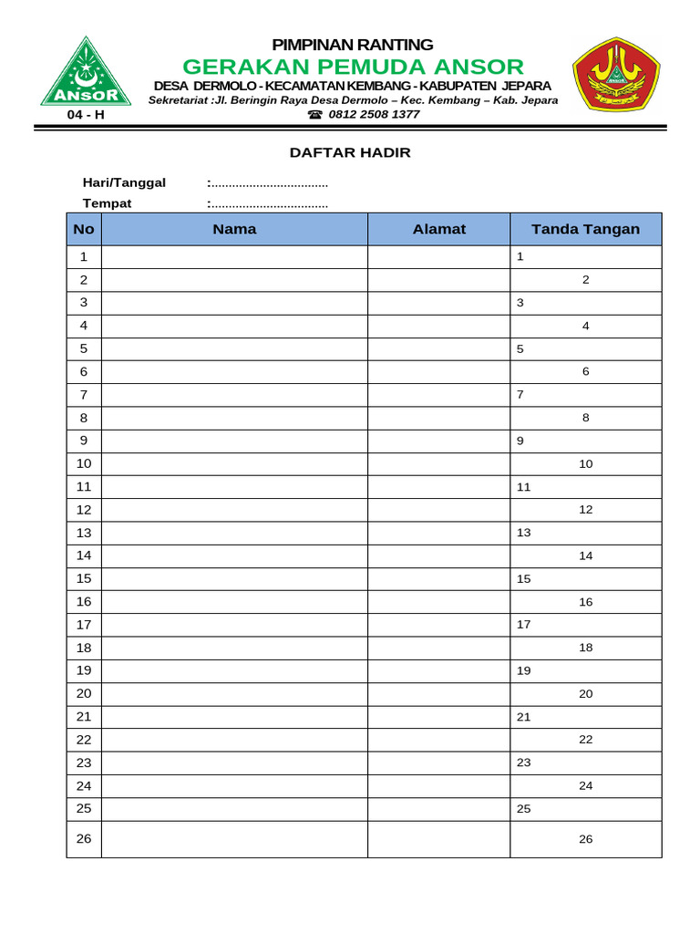 Daftar Hadir Kegiatan | PDF