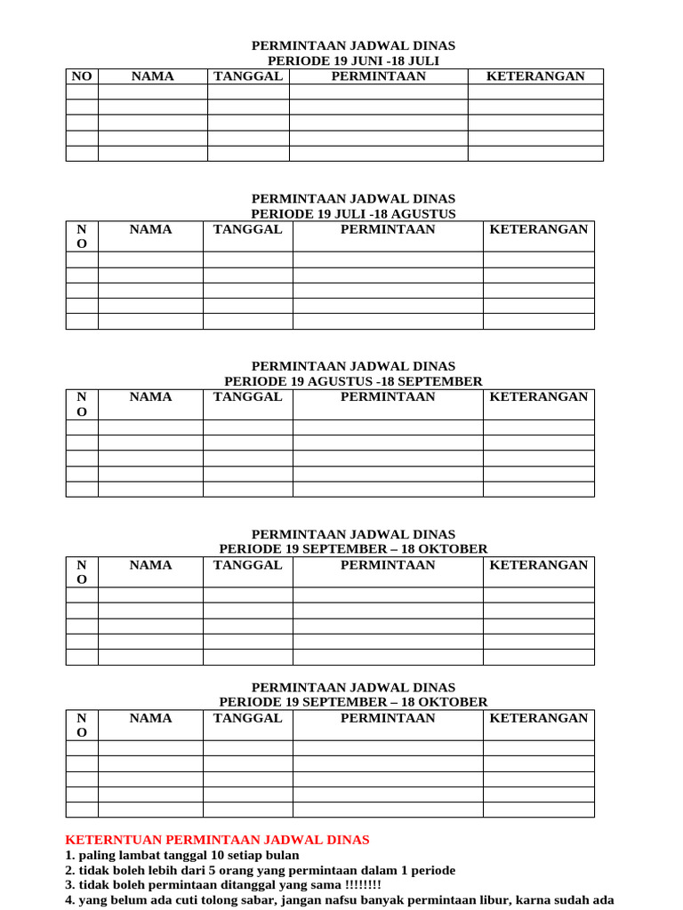 PERMINTAAN JADWAL DINAS | PDF