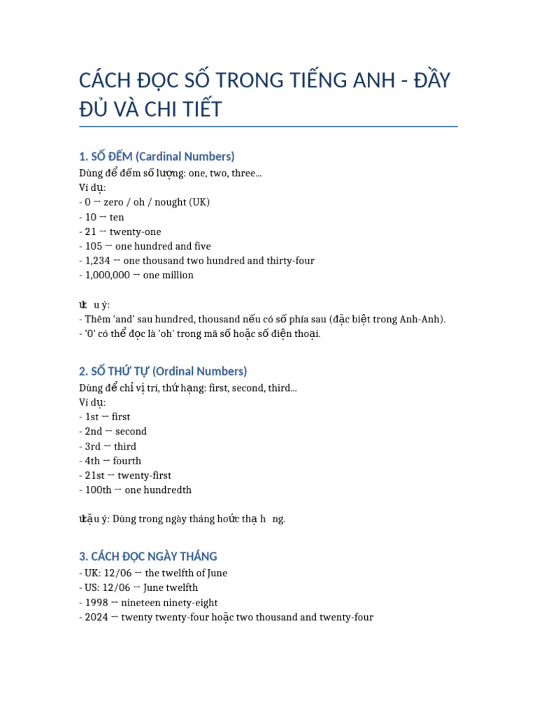 Cach Doc So Tieng Anh Day Du | PDF