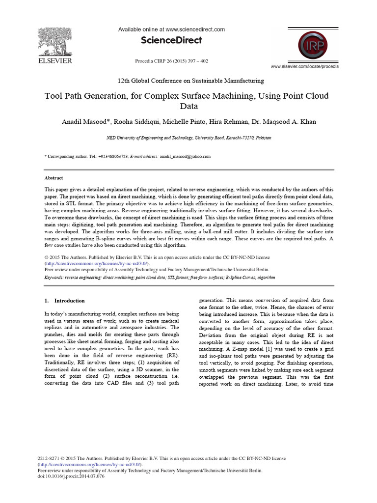 Tool Path Generation, For Complex Surface Machining, Using Point Cloud Data | PDF | Spline ...