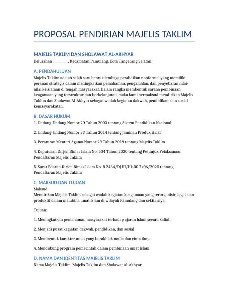 Proposal Pendirian Majelis Taklim | PDF