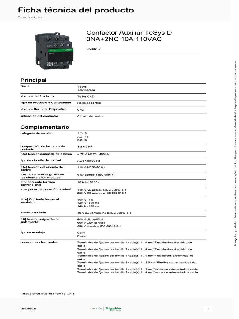 Schneider Electric TeSys K D SK Auxiliary Contactors CAD32F7 | PDF ...