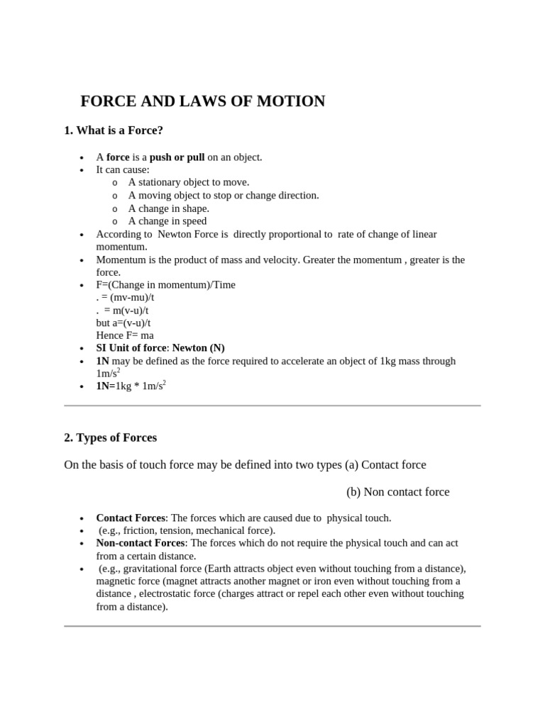 Force and Laws of Motion | PDF | Force | Newton's Laws Of Motion