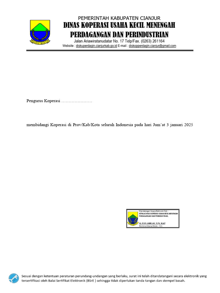 Permohonan Tanggapan Hasil Pendataan Koperasi Open Loop | PDF
