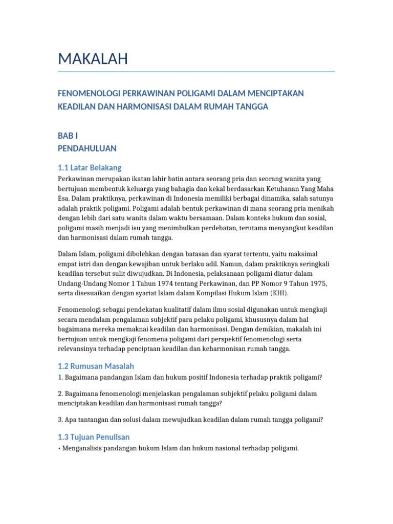 Fenomenologi Poligami: Keadilan Rumah Tangga | PDF