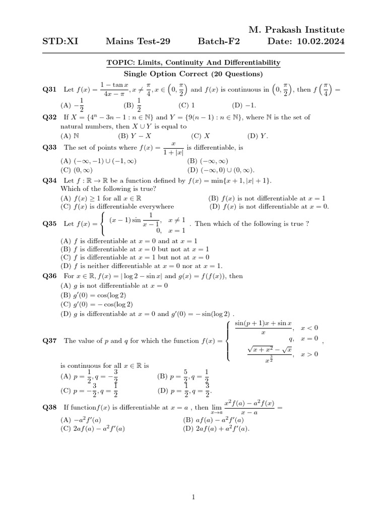 Test-29 Mains F2 Key&Solutions | PDF | Function (Mathematics) | Arithmetic
