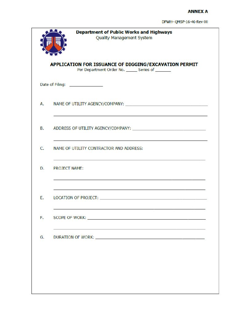 Application For Excavation Permit | PDF