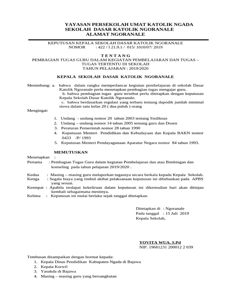 SK PEMBAGIAN TUGAS GURU | PDF