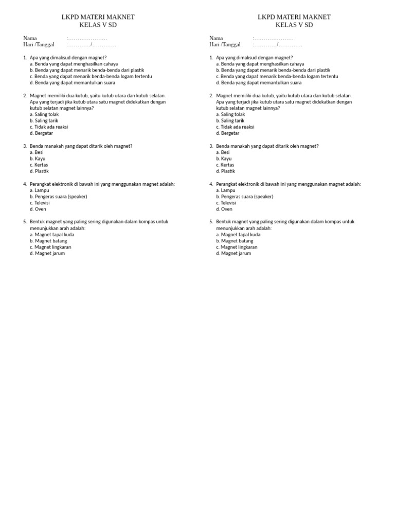 LKPD Materi Maknet Kls V | PDF