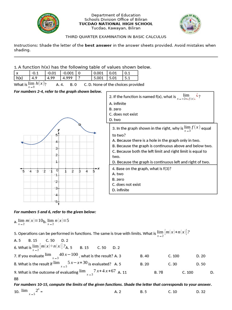 3rd Periodical - Basic Calculus | PDF | Asymptote | Function (Mathematics)