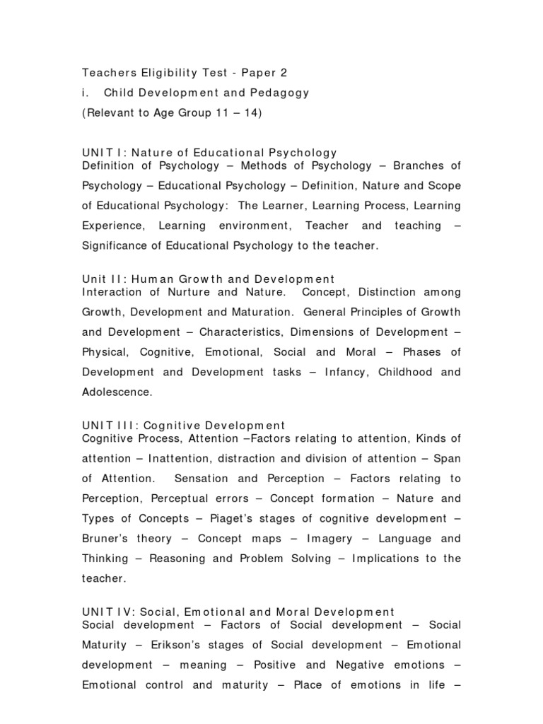 TET Paper 2: Child Development Syllabus | PDF | Educational Psychology ...