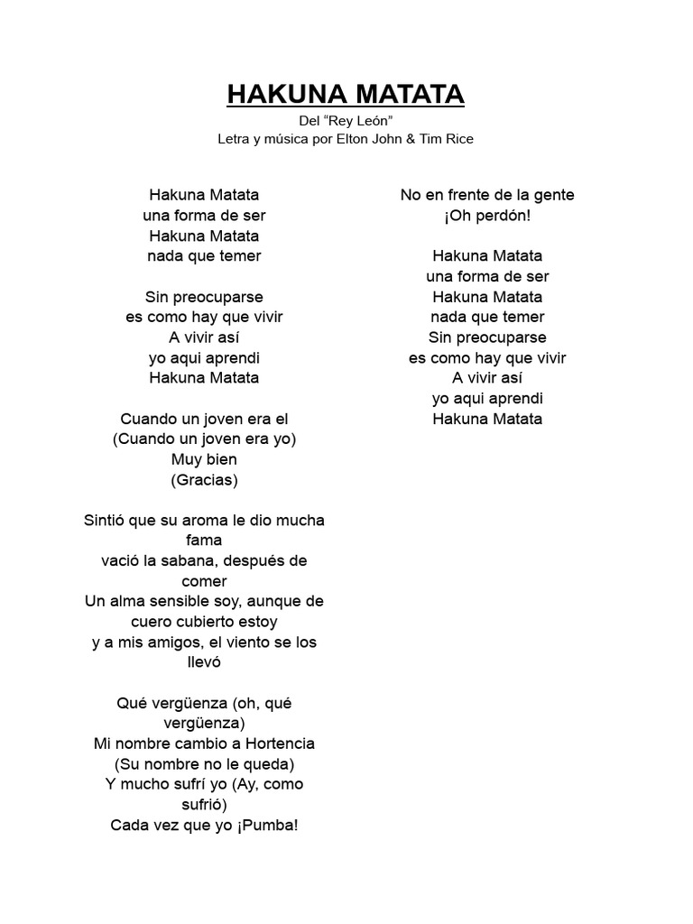 Hakuna Matata - El Rey León | PDF