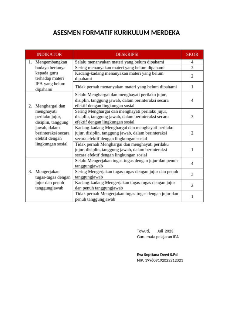 Asesmen Formatif Kurikulum Merdeka | PDF