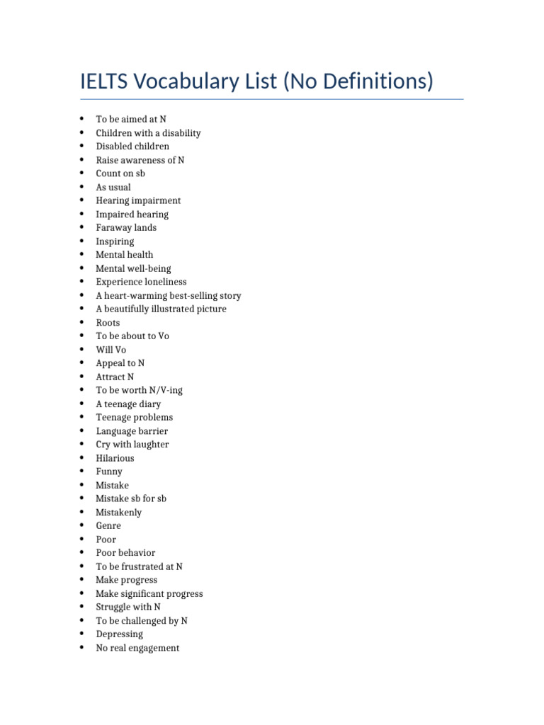 IELTS Vocabulary List Overview | PDF
