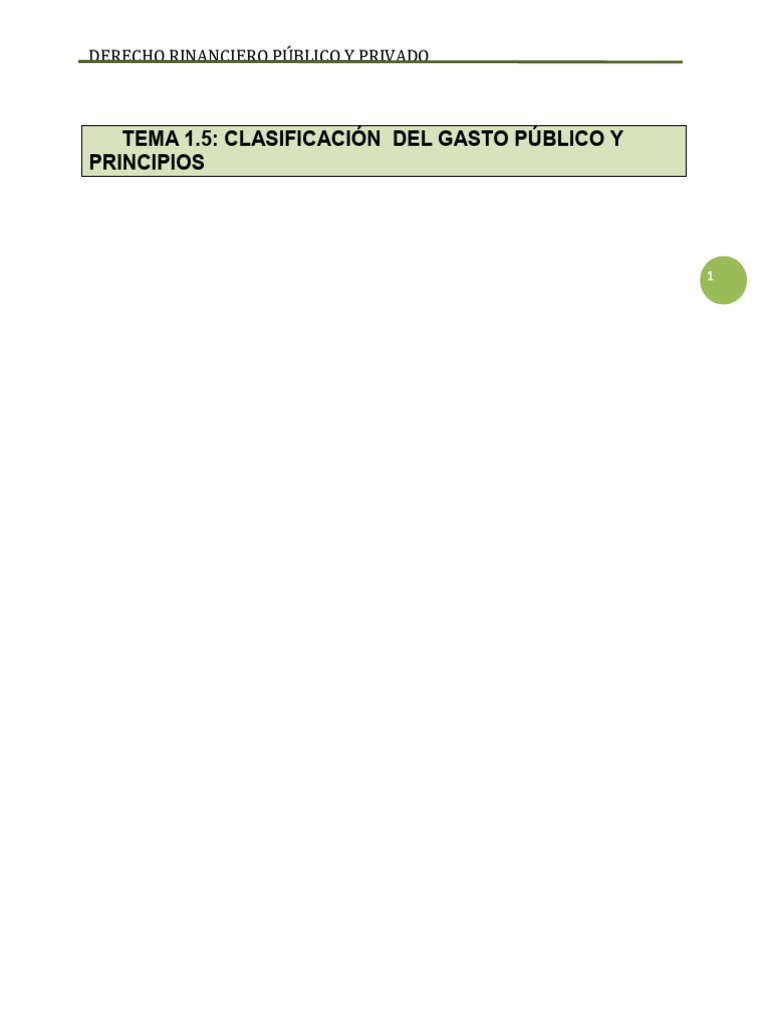Tema 1.5: Clasificación Del Gasto Público Y Principios | PDF | Gastos gubernamentales | Presupuesto