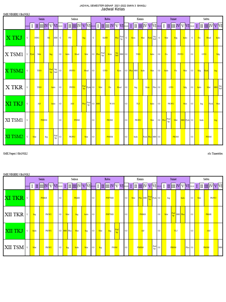 jadwal kelas GLS 2021-2022 | PDF