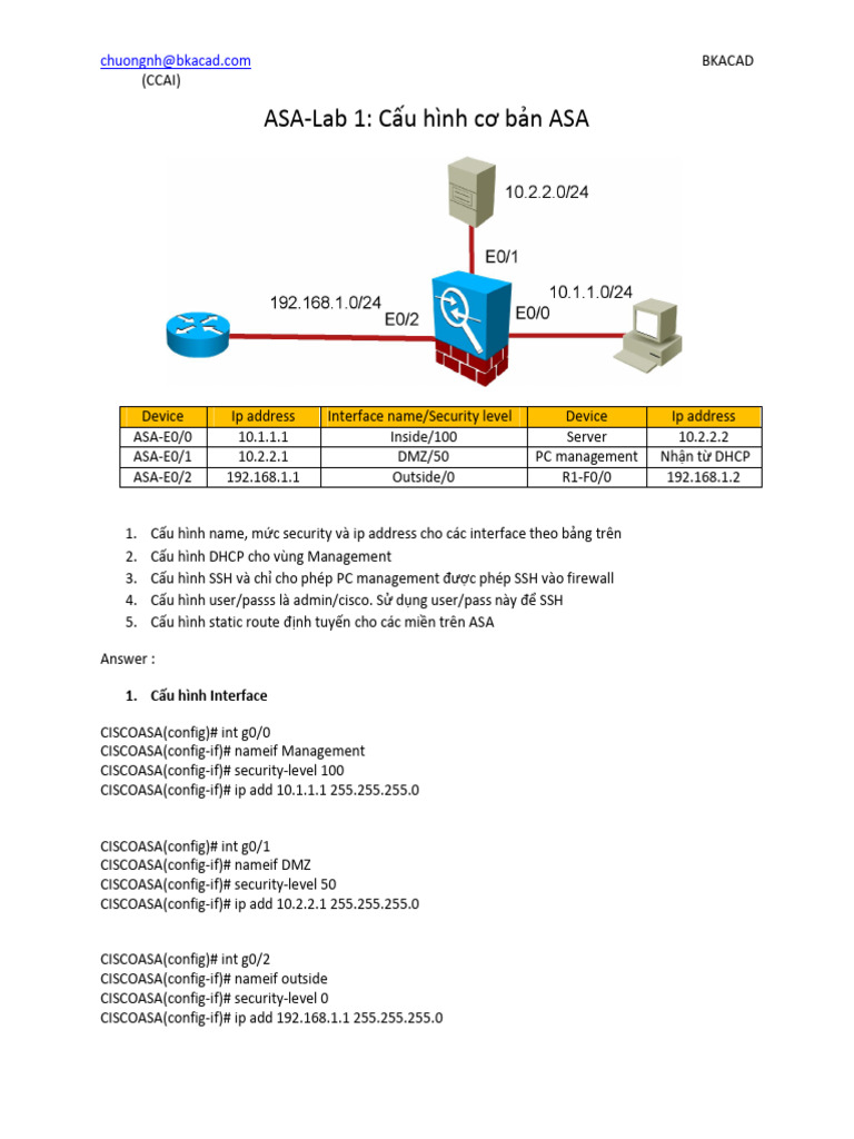 ASA - Lab 1-Cau Hinh Co Ban | PDF