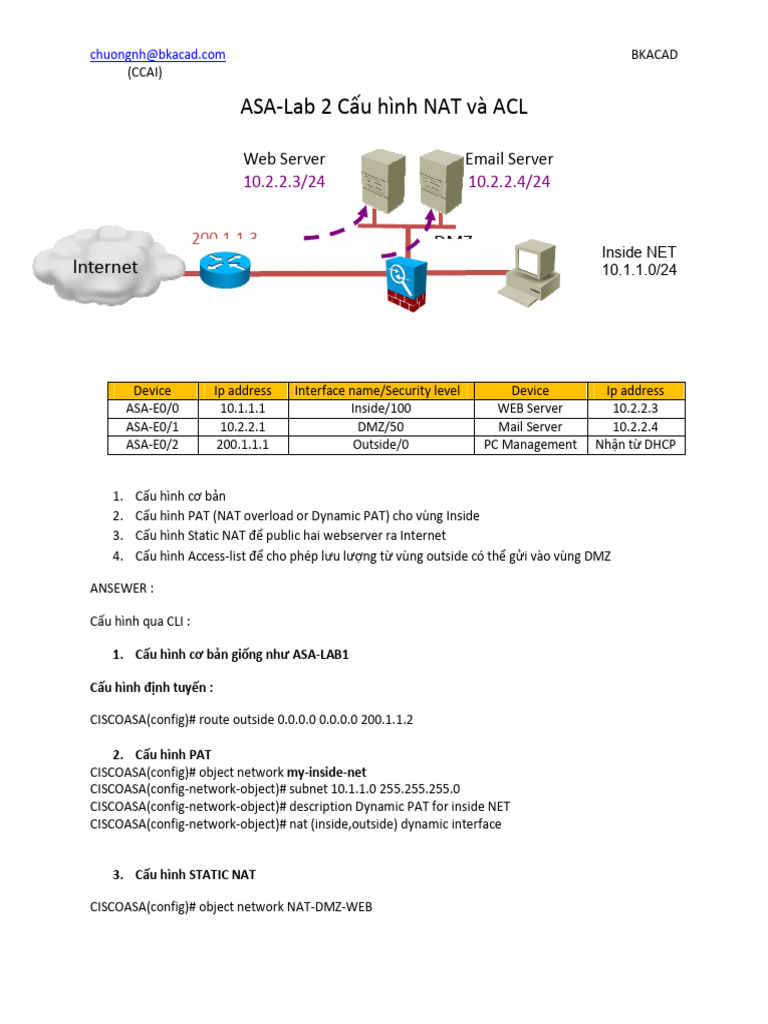 Asa - Lab 2-Cau Hinh Nat-Acl | PDF