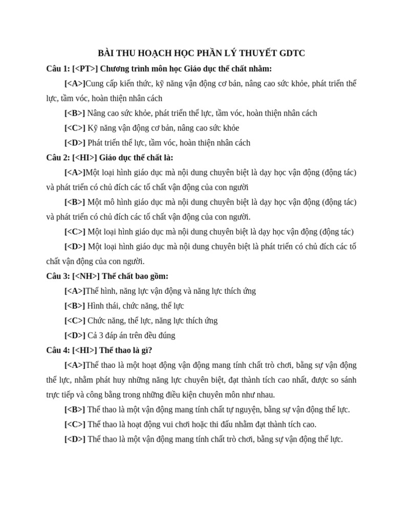 Bài Thu Hoạch Học Phần LT GDTC | PDF