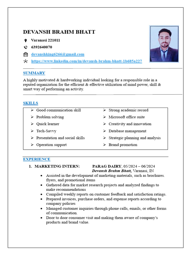 Devansh Bhatt's Professional Profile | PDF | Business | Learning