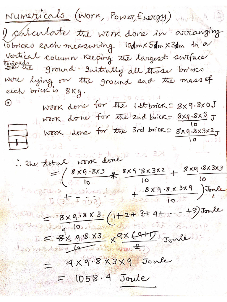 IX PSC Numericals (Work, Power, Energy) | PDF