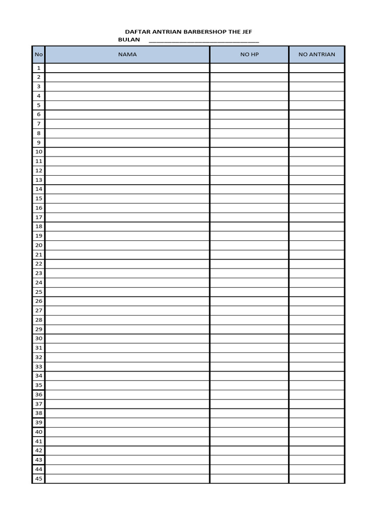 Daftar Antrian Barbershop The Jef | PDF