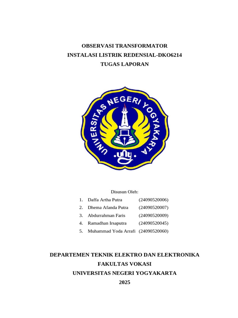 Tugas Laporan Observasi Transformator Instalasi Listrik Redensial-DKO6214 (Ramadahan Irsaputra ...
