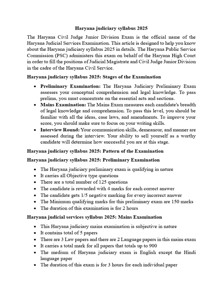 Haryana Judiciary Syllabus 2025 | PDF