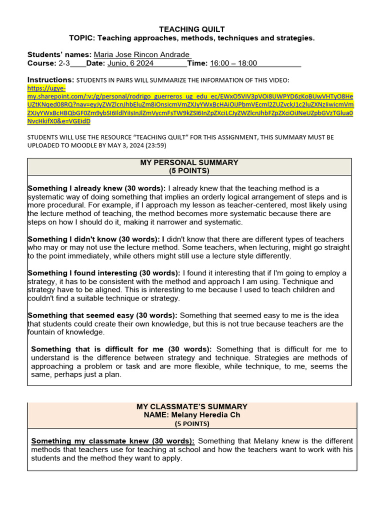 TEACHING QUILT MARIUA RINCON y Melany Heredia Ch (Deshonestidad ...