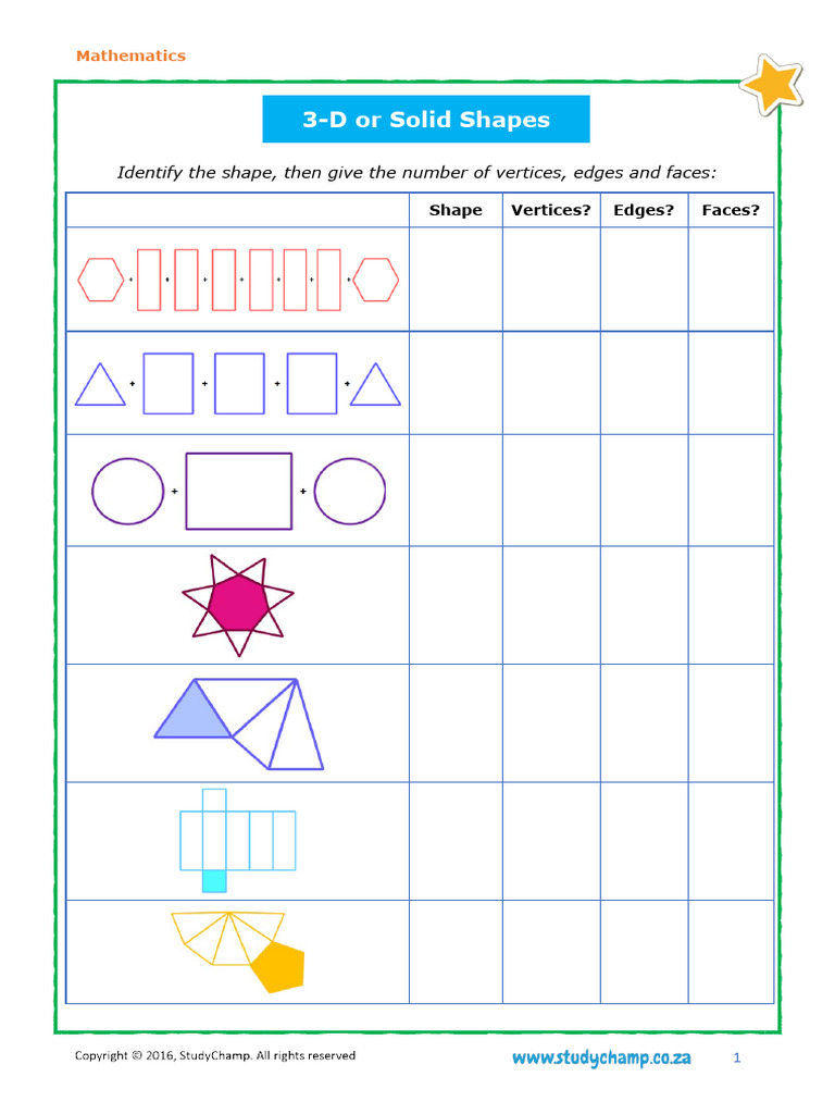 3D Shapes Identification Worksheet | PDF | Shape | Triangle