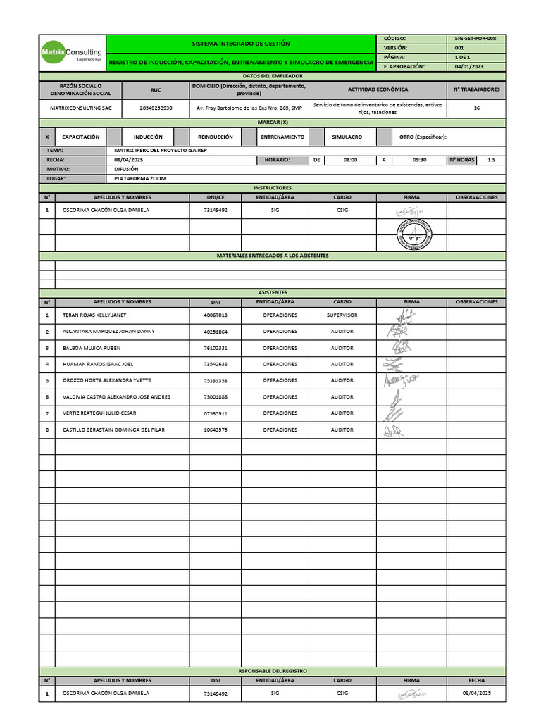 Capacitación Matriz IPERC Del Proyecto ISA REP | PDF