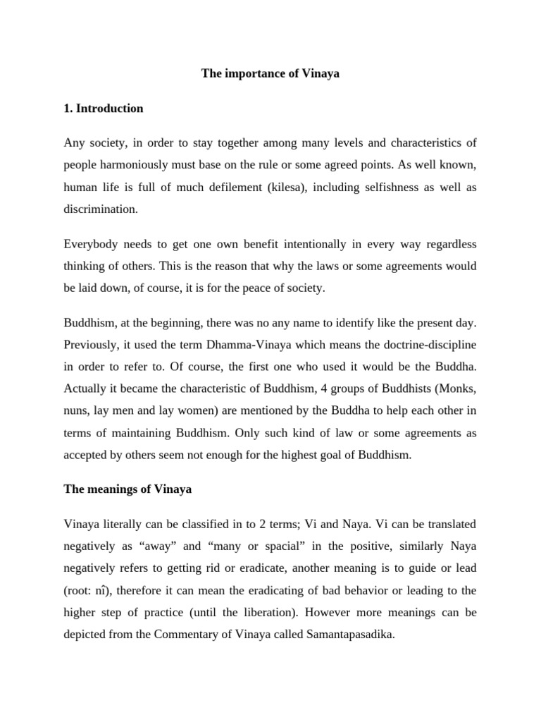 The Importance of Vinaya | PDF | Bhikkhu | Eastern Philosophy