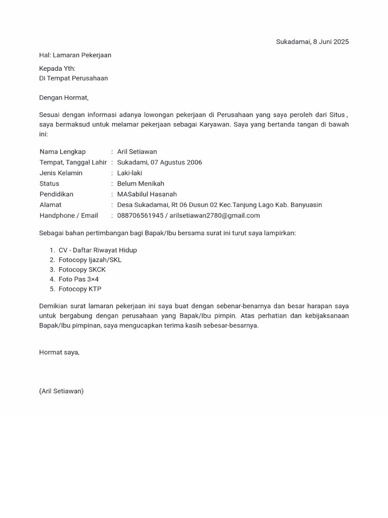 Lamaran Perusahaan | PDF