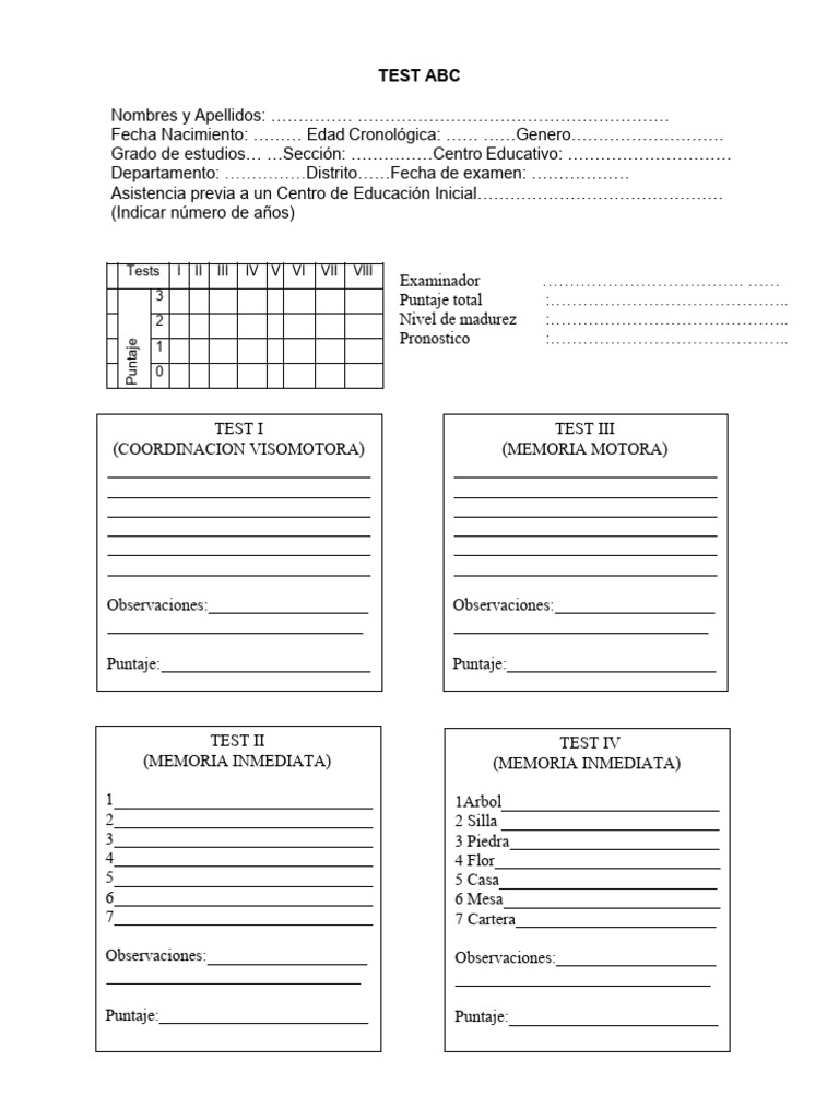 Hoja de Respuestas Test ABC | PDF