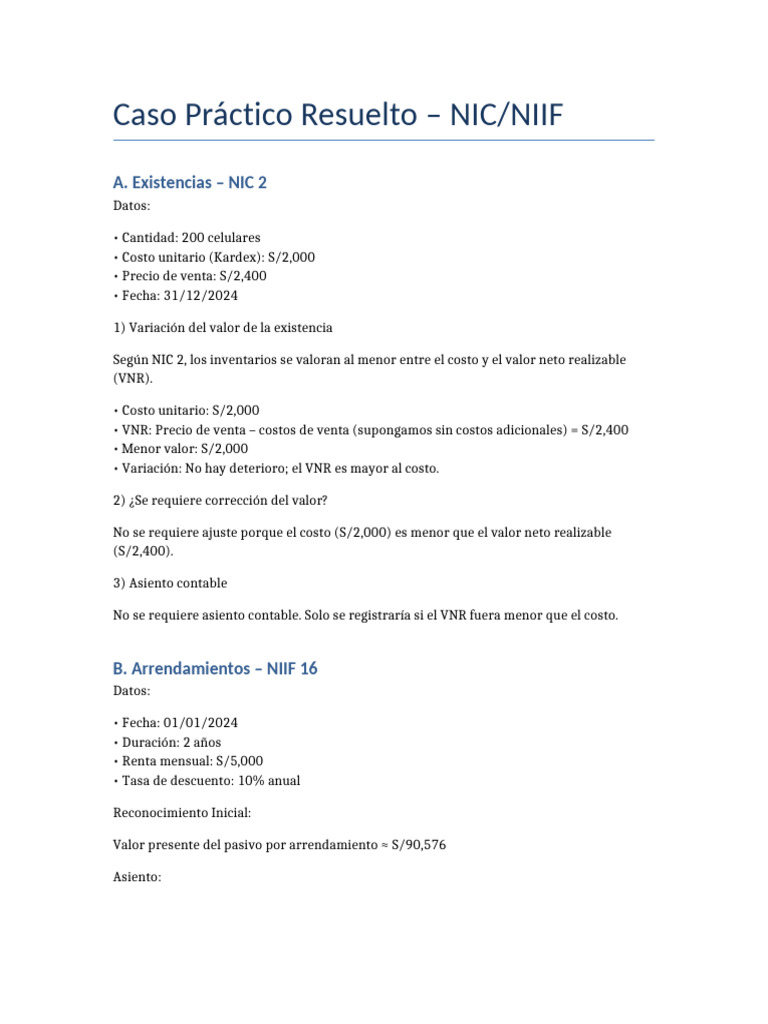 Caso Practico Resuelto NIC NIIF | PDF | normas internacionales de INFORMACION FINANCIERA ...