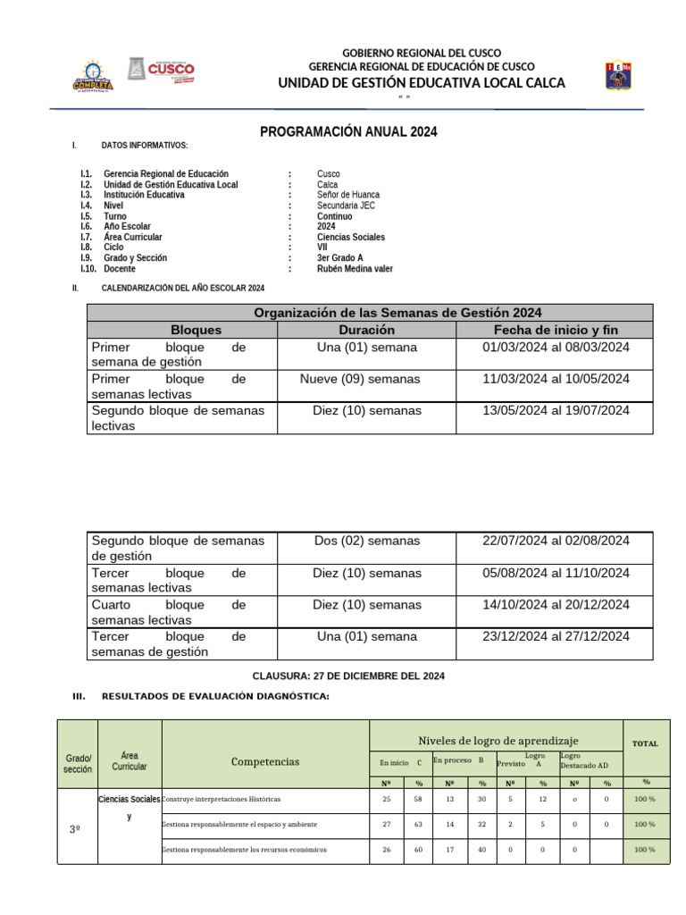 PROGRAMACION ANUAL CCSS 3er GRADO I, E SEÑOR DE HUANCA SAN SALVADOR MODIFICADO | PDF ...