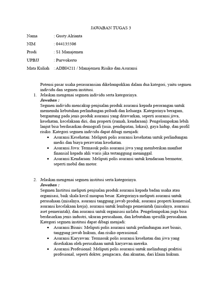 Segmen Pasar Asuransi: Individu & Institusi | PDF